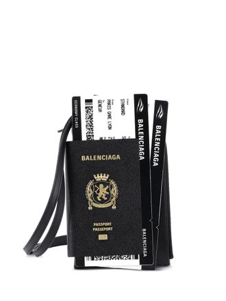 Balenciaga Passport Phone Holder Printed Leather crossbody bag - Noir