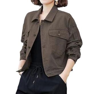 Generic Vestes surdimensionn&eacute;es en jean &agrave; manches longues pour femme, veste en jean, veste d&eacute;contract&eacute;e pour femme, tendance, caf&eacute;, 3XL