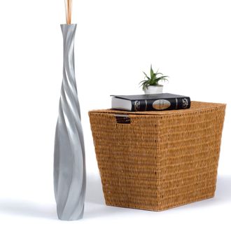 Leewadee Große Deko Bodenvase Für Dekozweige, Hohe Standvase Für Pampasgras, Design Holzvase, 65 cm, Silber