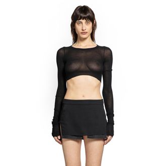 Rick Owens Temple LS Crop Tee In Viscose Silk Rib