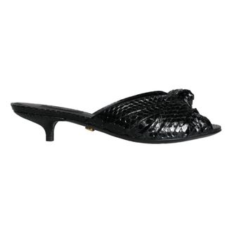 Dolce & Gabbana Schwarze Lederabsatz-Sandalen Schuhe - - Shoes - Damen - Schwarzk - 37 EU
