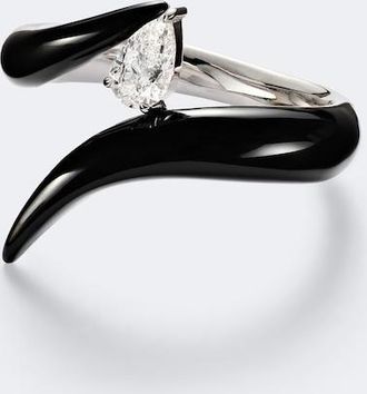 Nikos Koulis Bague Oui en or blanc 18ct, &eacute;mail noir et diamants