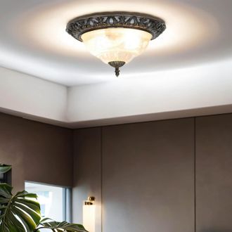 Licht-Erlebnisse Deckenleuchte in Messing antik gländend Jugendstil 2xE14 bis zu 60 Watt 230V aus Metall & Glas Schlafzimmer Küche Esszimmer Lampe Leuchten Beleuchtung