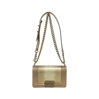 Chanel Sac bandouli&egrave;re Boy Python Cuir pr&eacute;-appr&eacute;ci&eacute; - Femme - Pre-owned - Jaune - Taille: ONE Size