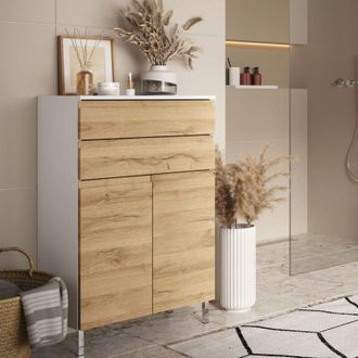 M&S Collection M&s - Meuble de salle de bain 2 portes 2 tiroirs blanc et ch&ecirc;ne - shirbori