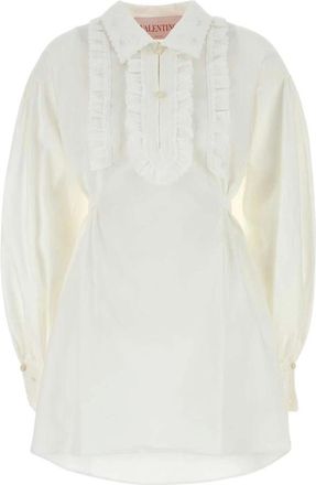 Valentino Garavani Femme, Blouses et Chemises, Blanc, Taille: 36 FR Robe Courte Brod&eacute;e en Coton et Lin