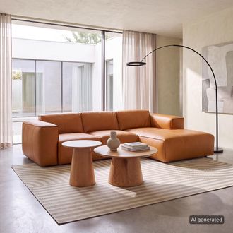 Studio Copenhagen home24 Ecksofa 3-Sitzer mit Longchair Braun Echtleder Neka 251cm Longchair davorstehend rechts Modern