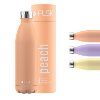 FLSK Trinkflasche - Premium Edelstahl Thermosflasche - 100 % auslaufsicher & kohlens&auml;uregeeignet - h&auml;lt 24 h kalt & 18 h hei&szlig; - BPA-frei (peach, 750 ml)