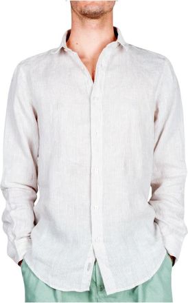 Gianni Lupo Homme, Chemises, Beige, Taille: XL Camicia Misto Lino riga stretta Gl7828S