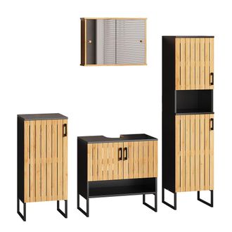 Vicco Badm&ouml;bel-Set Bambus Vayra, bestehend aus Badspiegelschrank, Waschbeckenunterschrank, Midischrank, Hochschrank - Viel Stauraum Oben und unten