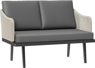 OUTSUNNY Canap&eacute; de Jardin 2 Places avec Coussins en r&eacute;sine tress&eacute;e, canap&eacute; dext&eacute;rieur avec accoudoirs, Cadre en Acier pour Jardin, Gris fonc&eacute;