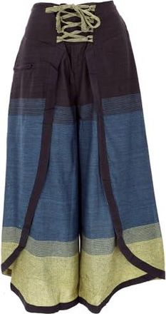 Guru Shop Pantalon Palazzo Pantalon Orient Pantalon dété Femme Coton Pantalon Pantalon Alternative Vêtements, Bleu pétrole/citron, 40