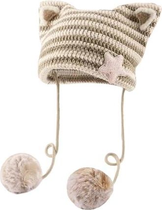 Generic Chapeau doreille avec pompons pour femme - &Eacute;toile gothique - Tricot - Bonnet dhiver pour homme, caf&eacute;, Taille unique