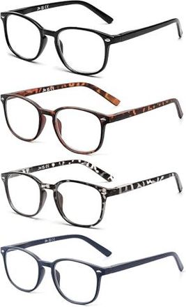 JM Lot de 4 Lunettes de Lecture Charni&egrave;re &agrave; Ressort Presbyte Hommes Femmes Lunettes de Vue