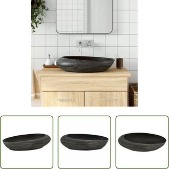 vidaXL vidaXL Vintage Waschbecken - Aufsatzwaschbecken Grau und Schwarz Oval 59x40x14 cm Keramik