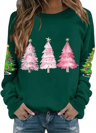 Generic HUIFUAO - Chandail de Noël amusant pour femme, haut de sapin de Noël surdimensionné, tenue de Noël surdimensionnée, hauts à manches longues, pull mign