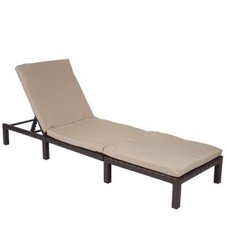 Mendler Poly-Rattan Sonnenliege HWC-A51, Relaxliege Gartenliege Liege Basic - braun, Kissen Creme
