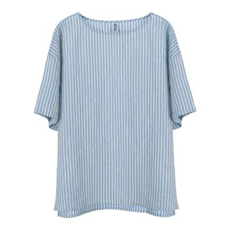 Bomboogie Femme, Blouses et Chemises, Bleu, Taille: 40 FR Blouse &agrave; Manches Courtes Ray&eacute;e