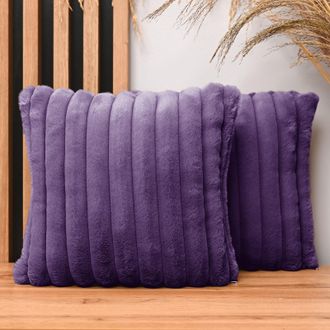 MG Design 2er Set Kissenbezüge 35 x 35 cm in Violett - mit Reißverschluss, langflorige Fell-Haptik, weich & Cosy, pflegeleicht