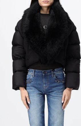 Gucci Oversized Daunenjacke aus gestepptem Leder mit Pelzkragen