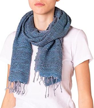 Panasiam scarf cotton woven, dark turquoise with grey, 165x50cm