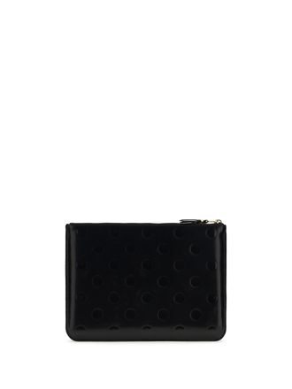 Comme Des Gar&ccedil;ons Mens Embossed Polka-Dot Pouch Black Calf Leather Bos Taurus Wallet