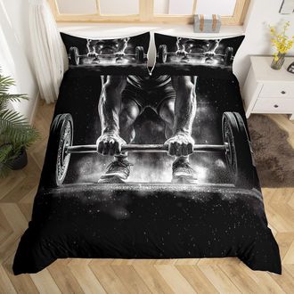 Generic Fitness Bettw&auml;sche 135x200 4teilig, Gewichtheben Bettbez&uuml;ge 135x220 cm mit 2 Kissenbez&uuml;gen Weich 3D Wende Bettw&auml;sche Set Atmungsaktiv Pflegeleicht M/2