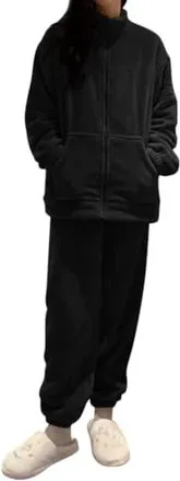 Minetom Femme Ensemble de Pyjama Automne Hiver Manche Longue Doux Chaud Polaire Vêtements de Nuit Survetement de Sport Zippé Veste et Pantalon Deux Pièces A N