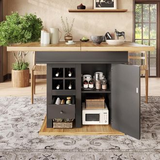 Generic Ausziehbarer Esstisch f&uuml;r 4-6 Personen Klappbarer Teleskoptisch 110-140&times;80cm Platzsparender K&uuml;chentisch mit Weinregal Stauraum T&uuml;r f&uuml;r Esszimmer Wohnz