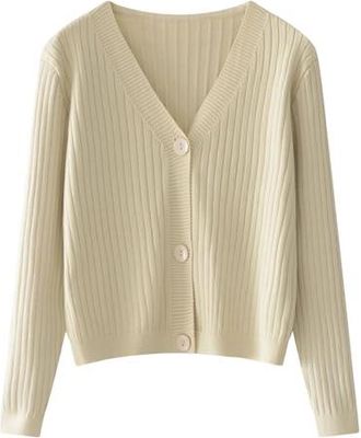 Generic Cardigan &agrave; simple boutonnage pour femme - Col en V - Pour lhiver, beige, Taille Unique