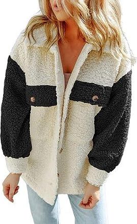 Generic Veste polaire pelucheuse à capuche pour femme Automne Hiver Casual Manches longues Double poche Couleur assortie Manteau ample Tenues pour extérieur H