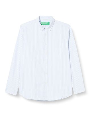 Benetton Herren Hemd 5xnuuq003, Hellblau, Gestreiftes Muster 905, S