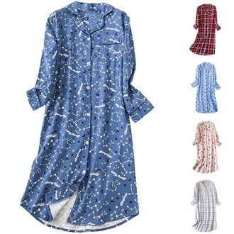 Generic V&ecirc;tement de nuit dhiver pour femme | Chemise de nuit confortable doubl&eacute;e en polaire chaude &agrave; manches longues douce bross&eacute;e v&ecirc;tements de nuit col en V 