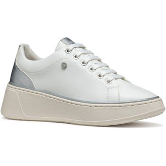 Geox D SUNNETTY Synthetische Polyurethan Damen Sneakers Weiß/Silber