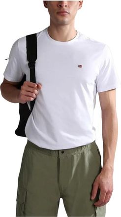 Napapijri Homme, Tops, Blanc, Taille: 2XL T-shirt Uni Col Rond en Coton