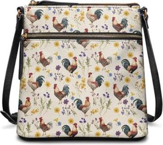 Coloranimal Sac &agrave; bandouli&egrave;re l&eacute;ger en cuir synth&eacute;tique avec fermeture &eacute;clair pour femme, Fleur de poulet