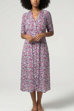 Gerard Darel Robe mi-longue &agrave; fleurs - Rose vif