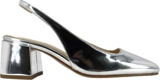 Anna F. Femme, Chaussures, Gris, Taille: 36 EU Slingback en cuir effet miroir