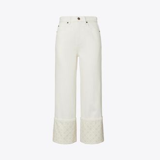 Tory Burch Jeans mit T-Monogramm, kontrastierendem Umschlag und geradem Beinschnitt
