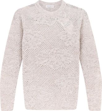 Brunello Cucinelli Pull en dentelle fleurie - Femme - Pulls - Beige - Taille: 40 FR