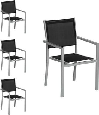 Happy Garden Lot de 4 chaises empilables en Aluminium Gris et textil&egrave;ne Noir