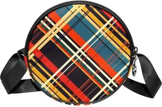 Generic Sac &agrave; bandouli&egrave;re rond pour femme, petit sac &agrave; bandouli&egrave;re color&eacute; &agrave; carreaux avec fermeture &eacute;clair, bretelles r&eacute;glables, sac &agrave; main rond d&eacute;contract&eacute; p