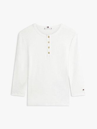 Tommy Hilfiger T-shirt Henley slim &agrave; boutons dor&eacute;s