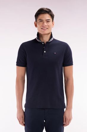 Eden Park Polo &Agrave; Manches Courtes En Piqu&eacute; Coton Marine Broderie Tricolore Coupe Droite