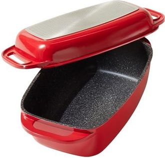 STONELINE Cocotte Rectangulaire 40x22 cm, en Fonte dAluminium, avec Couvercle &agrave; Induction, Rev&ecirc;tement Antiadh&eacute;sif avec de vraies particules de pierre, Compatibl
