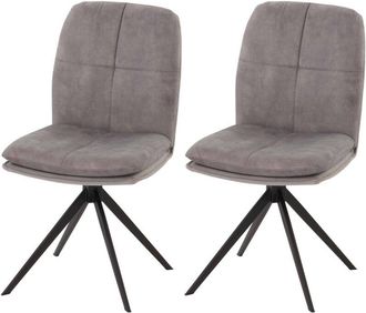 Hhg Lot de 2 chaises de salle &agrave; manger 178, fauteuil de cuisine, pivotant Auto-Position, m&eacute;tal tissu/textile, gris