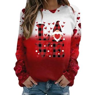 Generic Sweat-shirt &agrave; manches longues et col rond imprim&eacute; d&eacute;contract&eacute; pour la Saint-Valentin 2026, Rouge, XXL
