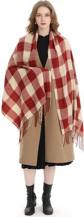 Miss Lulu Winter Schal Damen Oversized - kuschelig warmer karierter Wollschal mit langen Fransen, Weihnachtsschal f&uuml;r Frauen, Mama & Freundin oder f&uuml;r Alltag (R