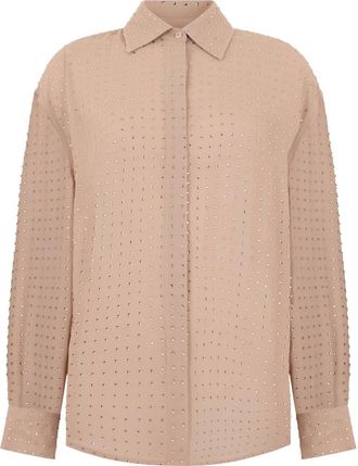 Pinko Pinko, Femme, Blouses et Chemises, Beige, Taille: 38 FR Blouse Georgette avec Strass