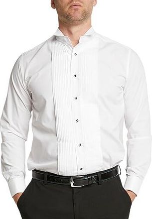 Double TWO Hommes Couture Pli Chemise Col Cassé Habillé (5002) - Blanc, (Col 19 / Poitrine 54-56)